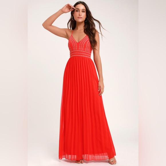 Lulus | Dresses | Lulus Red Prom Dress With Slit | Poshmark
